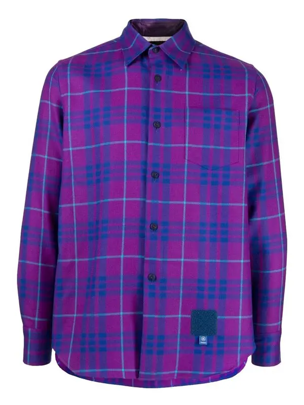 FUMITO GANRYU Button-down Check Shirt - Purple