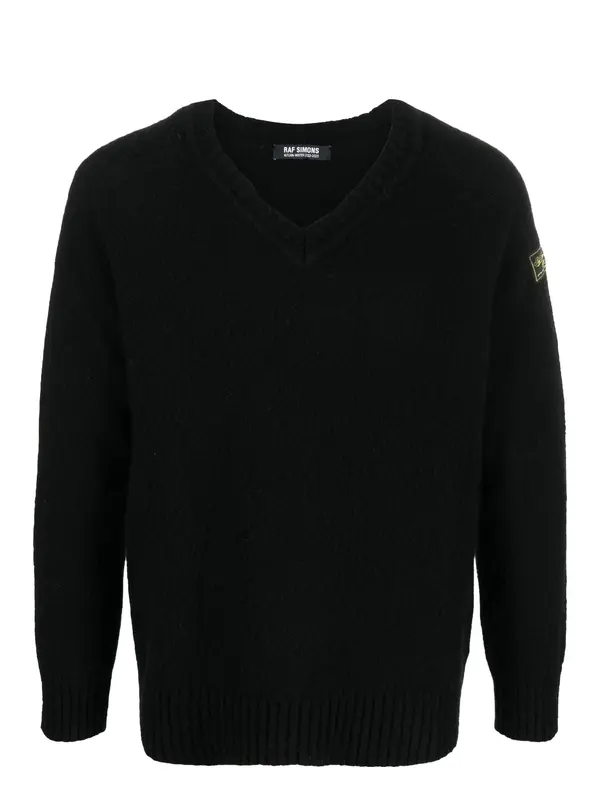 Raf Simons Logo-patch V-neck Jumper - Black