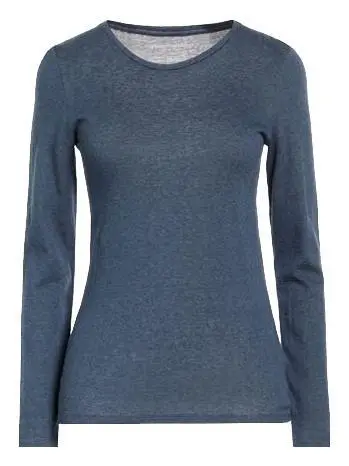 Majestic Filatures Long Sleeve Crewneck Top In Cotton And Cashmere Blend - Blue