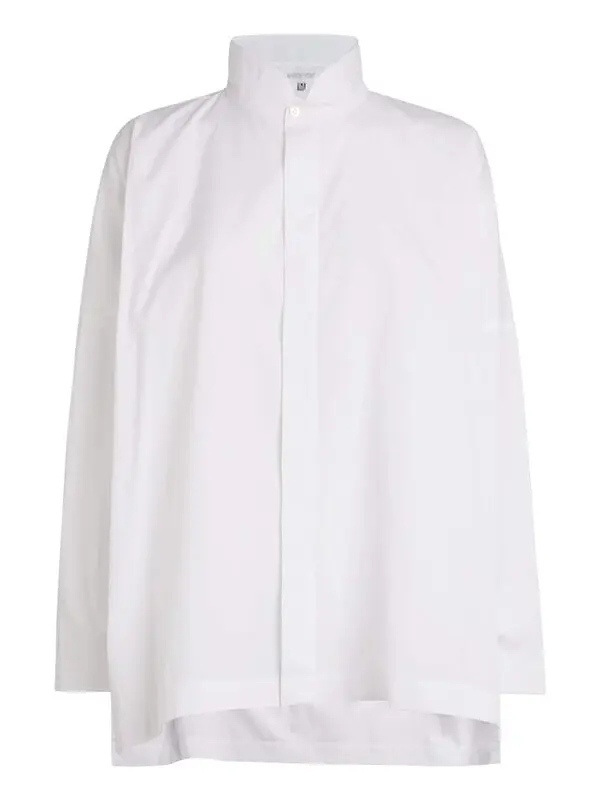 Eskandar Cotton Stand-collar Shirt - White