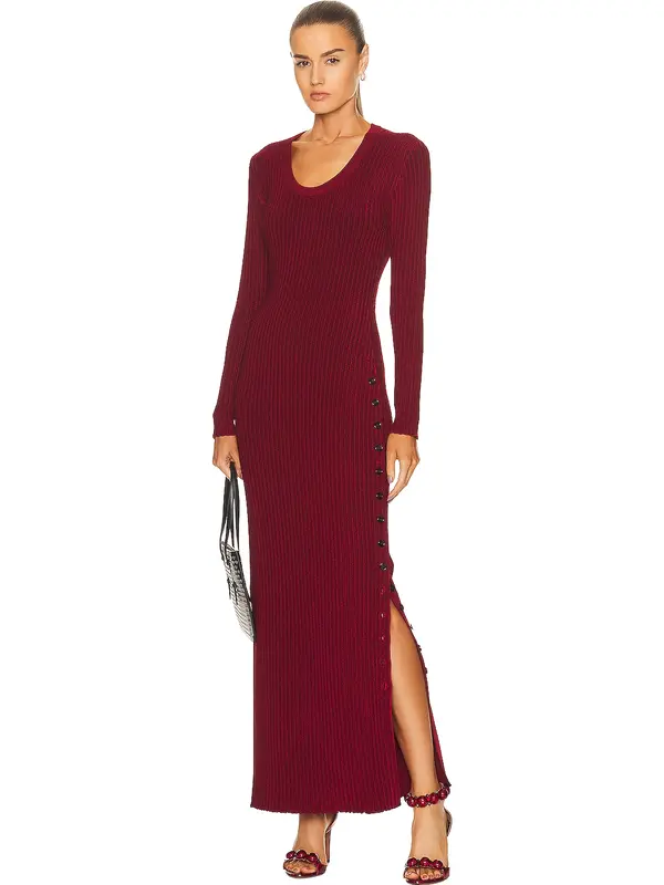 Alaïa Shiny Rib Knit Dress - Bordeaux
