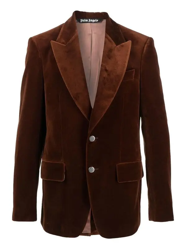 Palm Angels Single-breasted Velvet Blazer - Brown