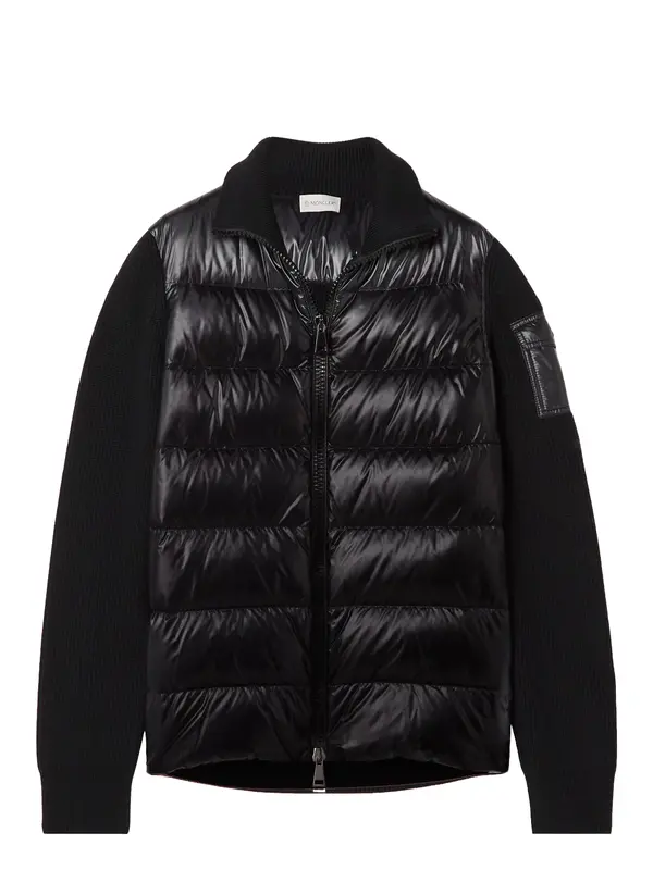 Moncler Ribbed Wool And Quilted Glossed-shell Down Jacket - Black