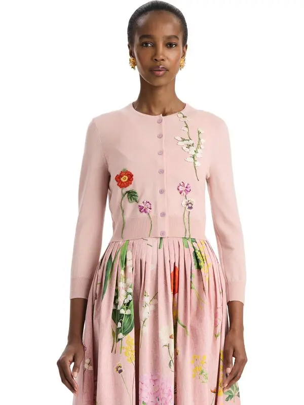 Oscar De La Renta Mixed Botanical Threadwork Cardigan - One-color