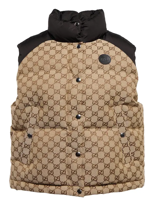 Gucci Gg Cotton Canvas Down Vest - Beige