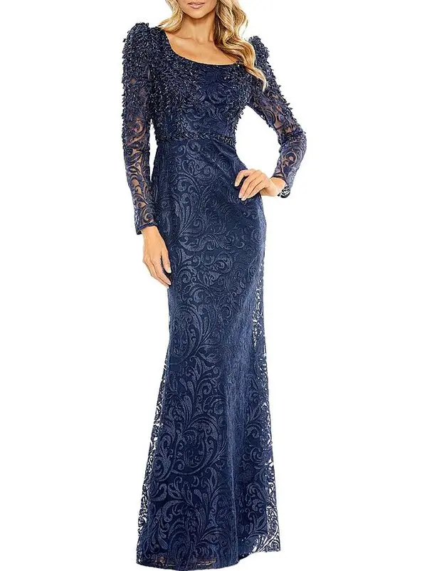 Mac Duggal Embroidered Applique Trumpet Gown - Midnight