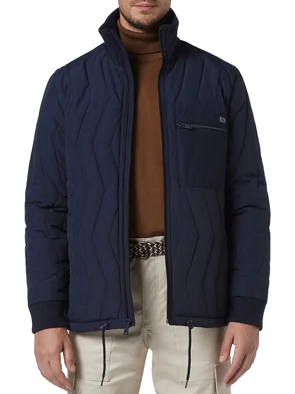 Andrew Marc Floyd Nylon Zig Zag Quilted Bomber Jacket - Ink