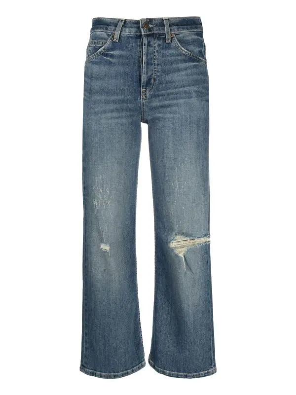 NILI LOTAN Distressed Cropped Flared Jeans - Blue