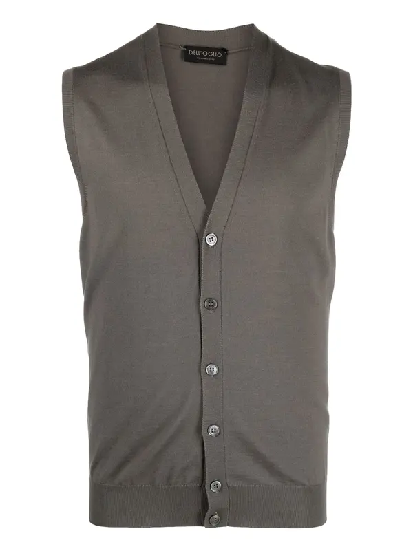 DELL'OGLIO V-neck Merino Wool Vest - Brown