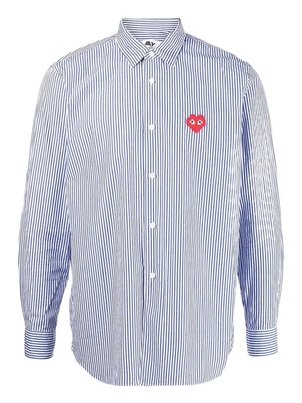 Comme Des Garçons Logo-patch Stripe-print Shirt - Blue