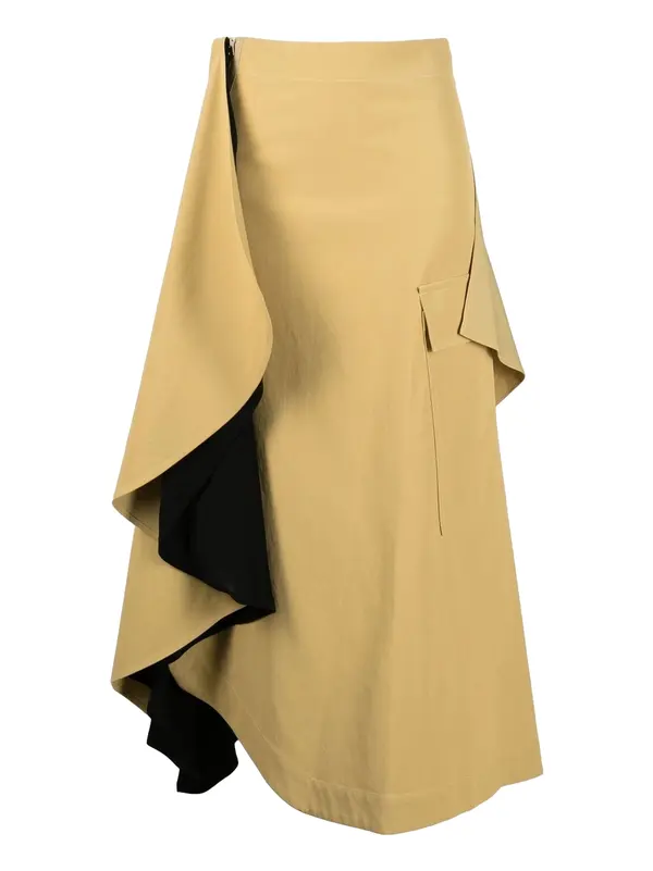 Colville Asymmetric Draped Ruffle Midi-skirt - Neutrals