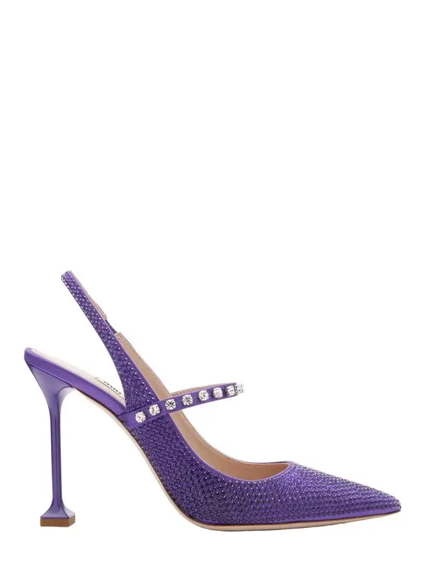 Miu Miu Crystal Embellished Slingback Pumps - Purple