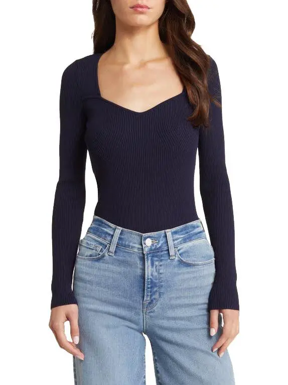 OPEN EDIT Sweetheart Neck Rib Top - Navy Baritone