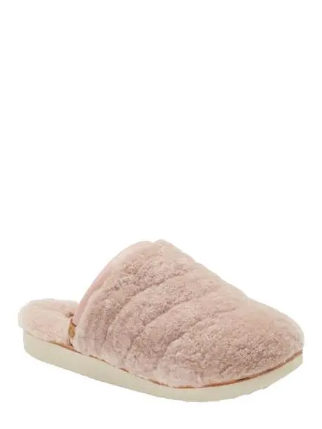 Olukai Pupu Mua Genuine Shearling Scuff Slipper - Pink Sea Salt/pink Sea Salt