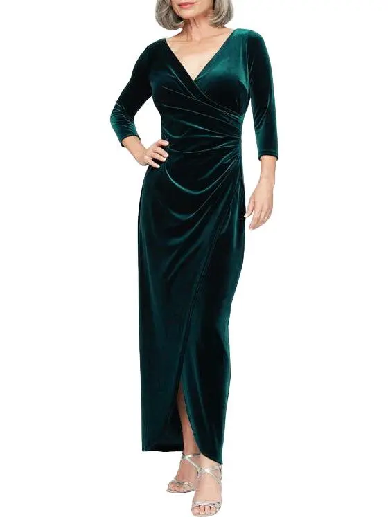 Alex Evenings Ruched Velvet Gown - Forest