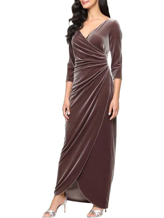 Alex Evenings Ruched Velvet Gown - Mink