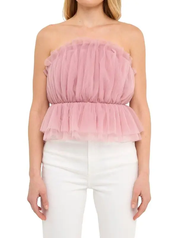Endless Rose Strapless Tulle Peplum Top - Lilac