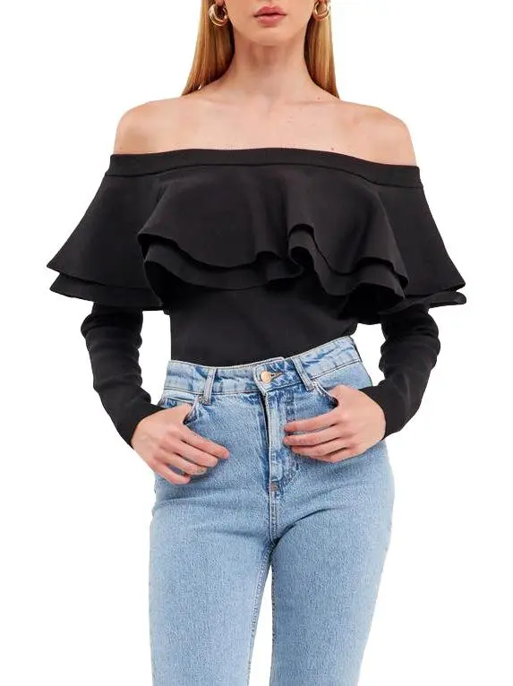 Endless Rose Off-the-shoulder Knit Top - Black