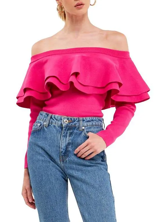 Endless Rose Off-the-shoulder Knit Top - Fuchsia