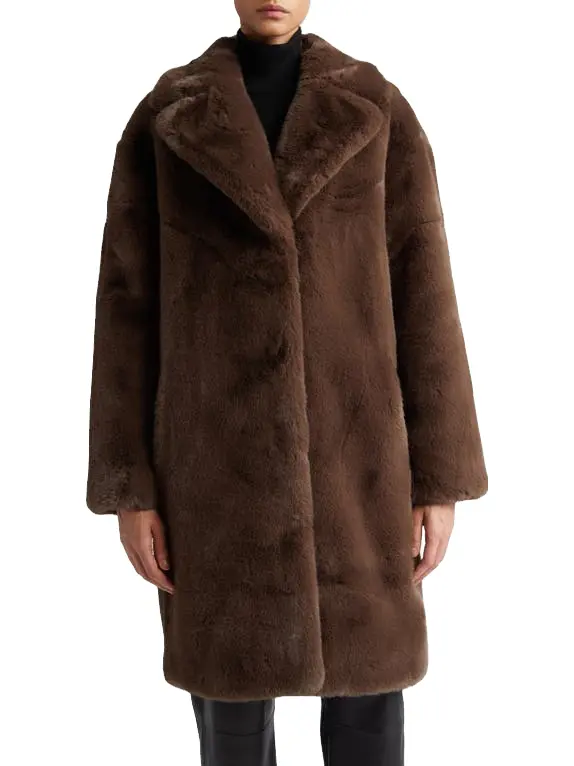 STAND STUDIO Faux Fur Cocoon Coat - Ebony Brown