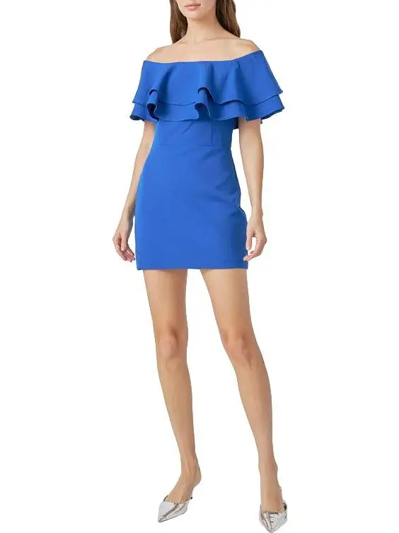 Endless Rose Ruffle Off-the-shoulder Mini Dress - Blue