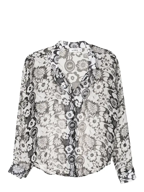 AMIR SLAMA Floral Print Silk Shirt - Black