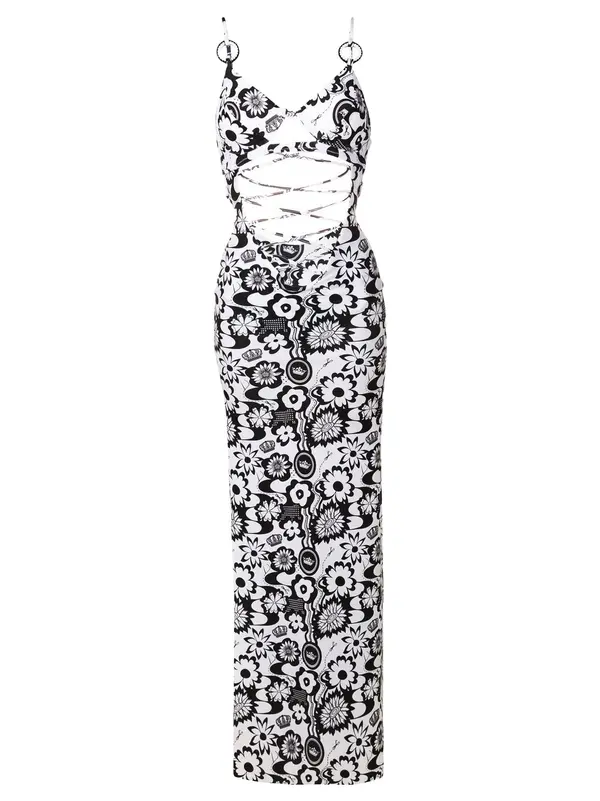 AMIR SLAMA Floral-print Cut-out Dress - White