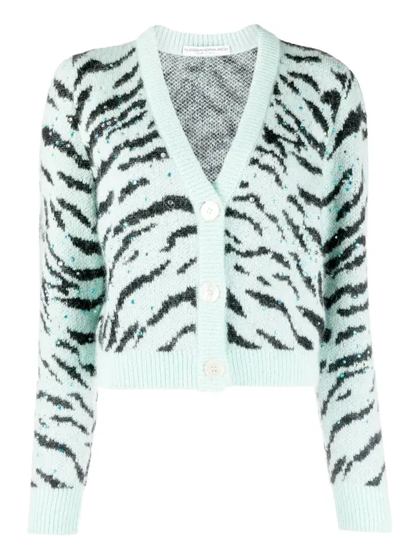 Alessandra Rich Zebra-print Cardigan - Green