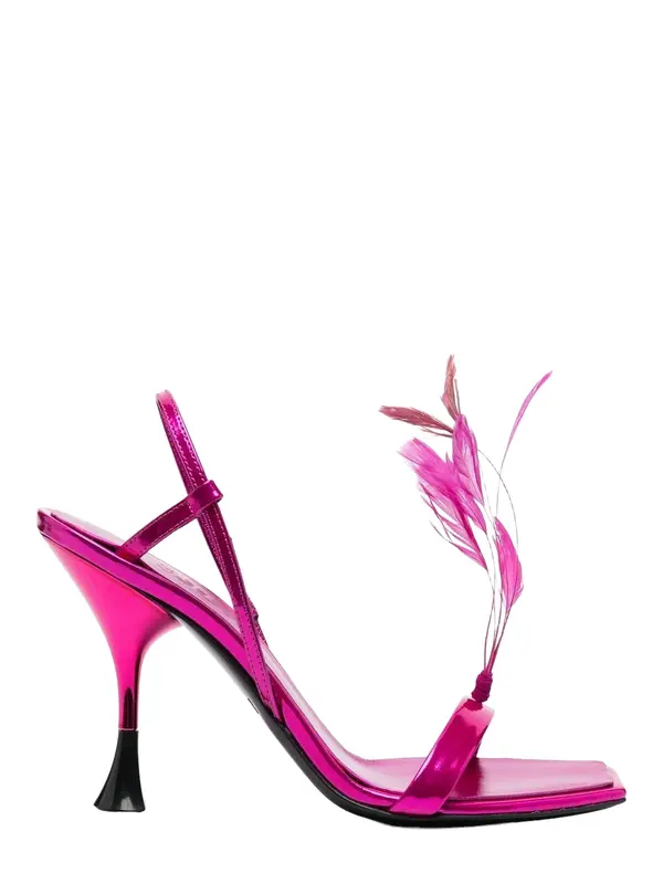3JUIN Feather Detail 110mm Slingback Sandals - Pink