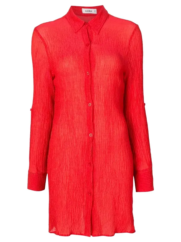 AMIR SLAMA Crinkle-finish Shirt Dress - Red