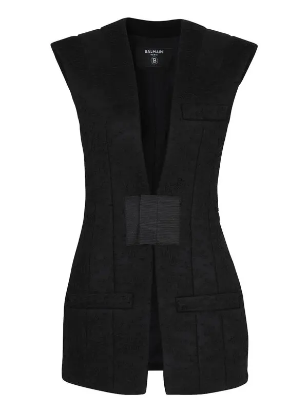 Balmain Plunging V-neck Sleeveless Jacket - Black