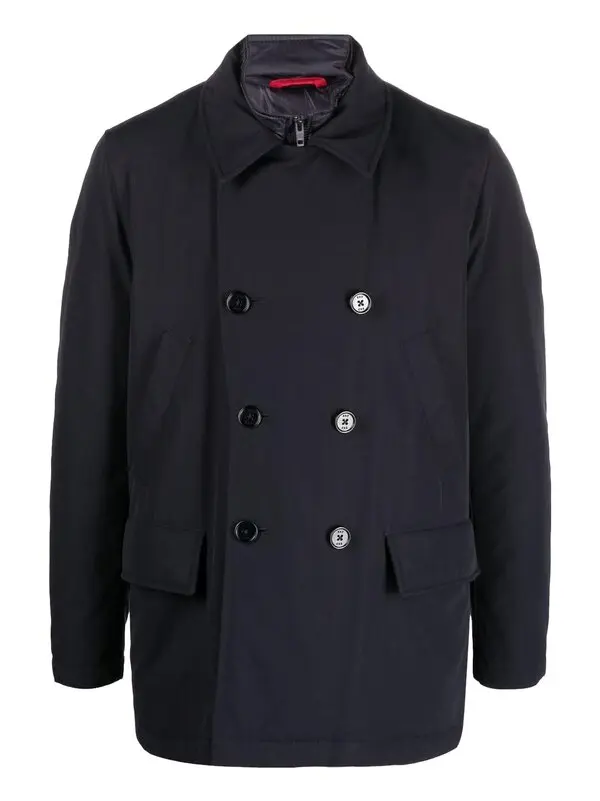 FAY Quilted Double-breasted Coat - Blue