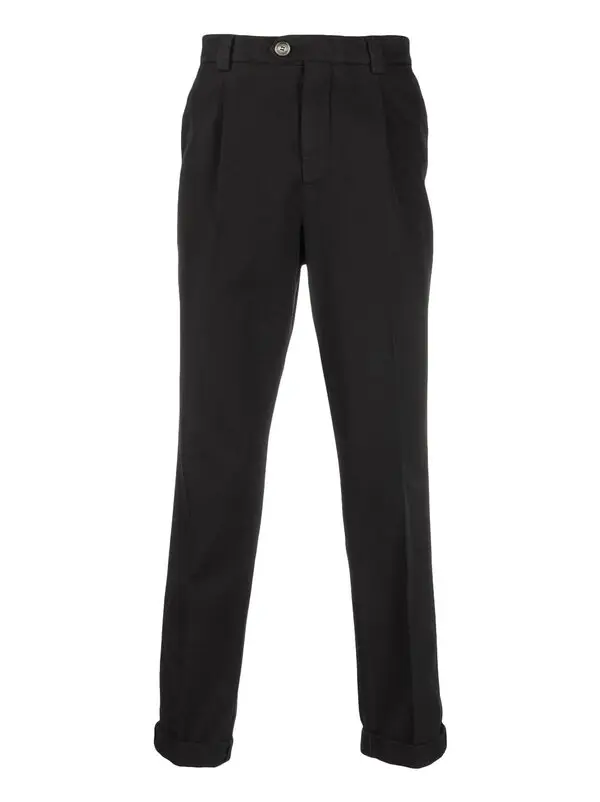 Brunello Cucinelli Cropped Cotton Trousers - Black