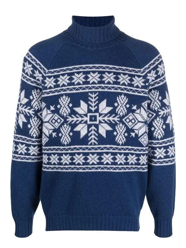 Brunello Cucinelli Jacquard-pattern Cashmere Roll-neck Jumper - Blue