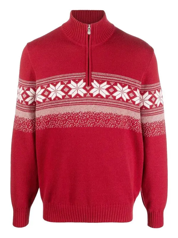 Brunello Cucinelli Fair Isle Zip-neck Jumper - Red