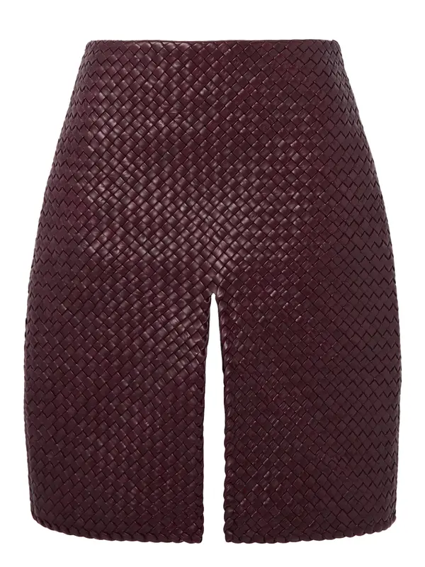 Bottega Veneta Intrecciato Leather Skirt - Red