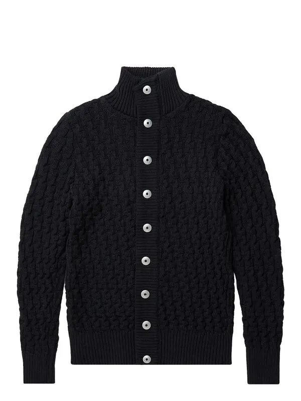 S.N.S. HERNING Stark Textured Virgin Wool Cardigan - Blue