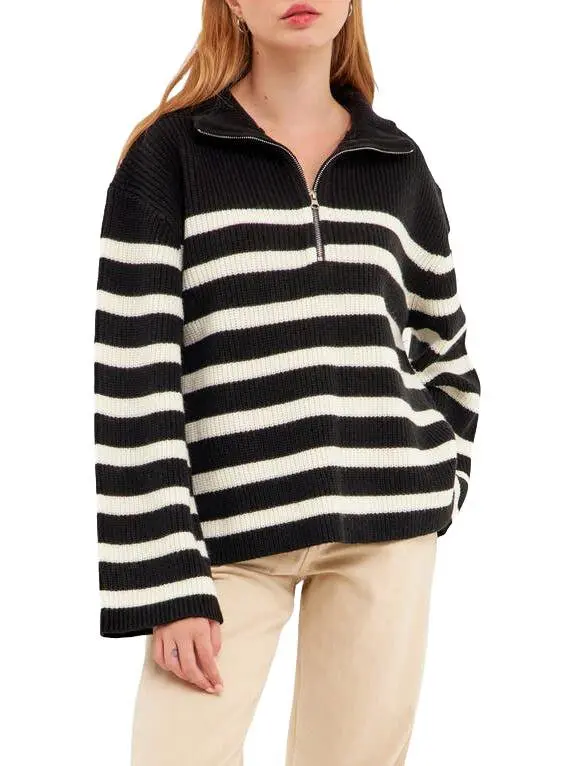 English Factory Striped Half-zip Sweater - Black/white