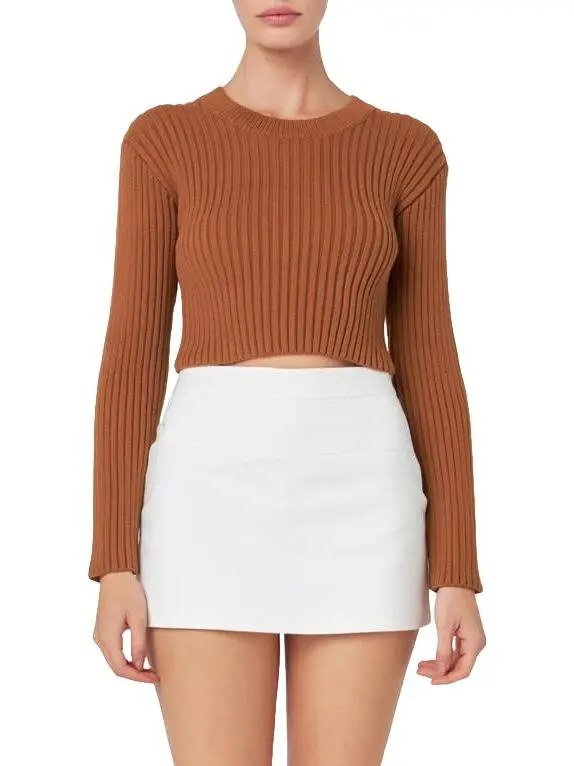 English Factory Crop Ribbed Sweater - Camel