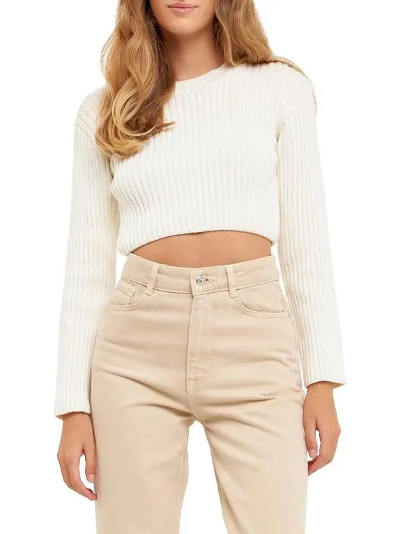 English Factory Crop Ribbed Sweater - Cream