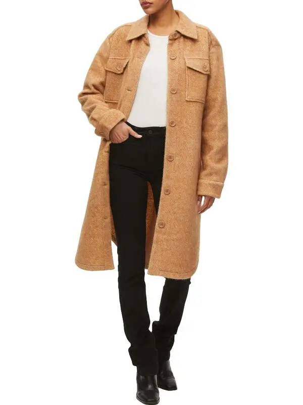 Michael Stars Gwen Herringbone Longline Shirt Jacket - Camel