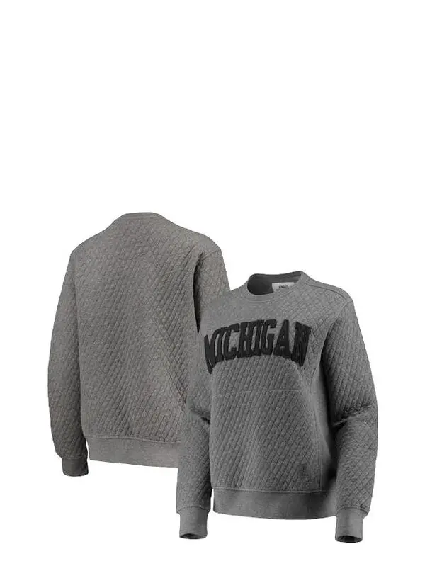 PRESSBOX Michigan Wolverines Moose Quilted Pullover Sweatshirt - Heather Gray