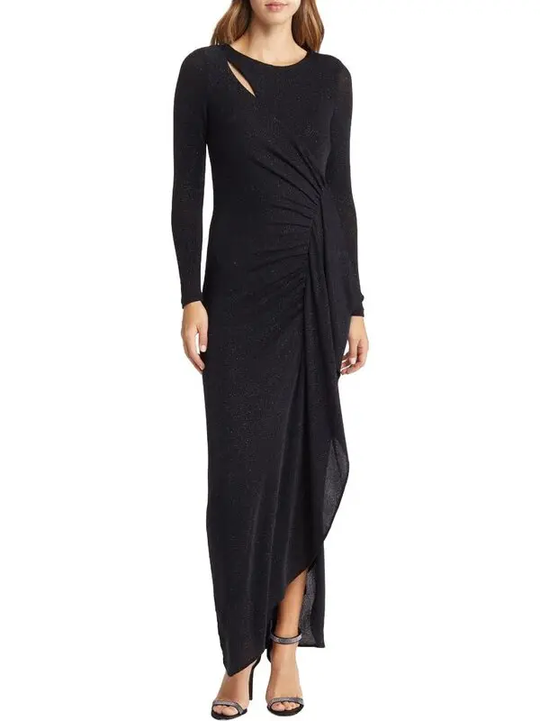 XSCAPE EVENINGS Ruched Metallic Gown - Black