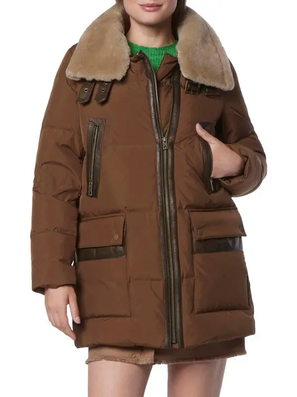 Andrew Marc Dutton Shearling Trim Puffer Parka - Sepia