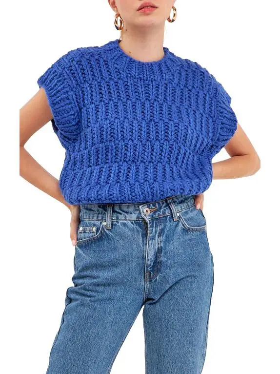 English Factory Chunky Cap Sleeve Sweater - Blue