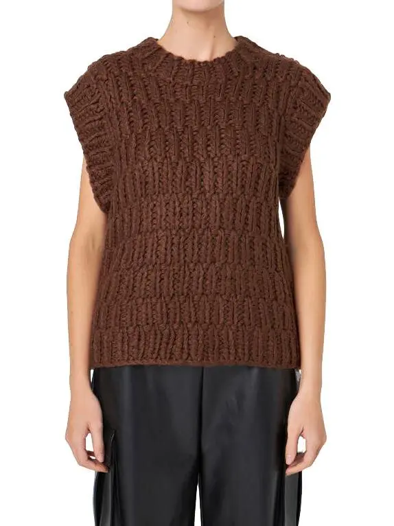 English Factory Chunky Cap Sleeve Sweater - Brown