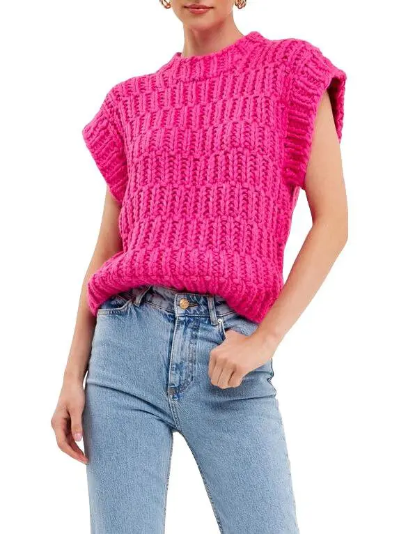 English Factory Chunky Cap Sleeve Sweater - Fuchsia
