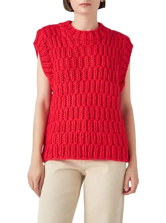 English Factory Chunky Cap Sleeve Sweater - Red
