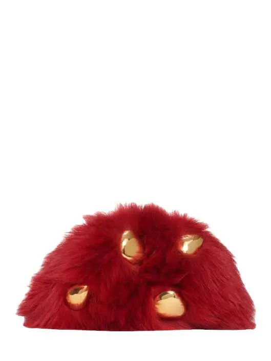 Bottega Veneta Mini The Pouch Shearling Clutch - Apple Candy-m Brass