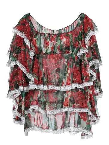 Dolce & Gabbana Floral Print Lace Top - Red